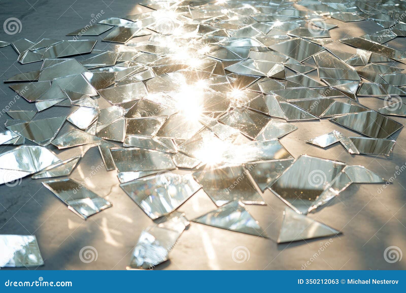 Sunlight Reflecting on Broken Mirror Pieces on the Floor Stock Image ...