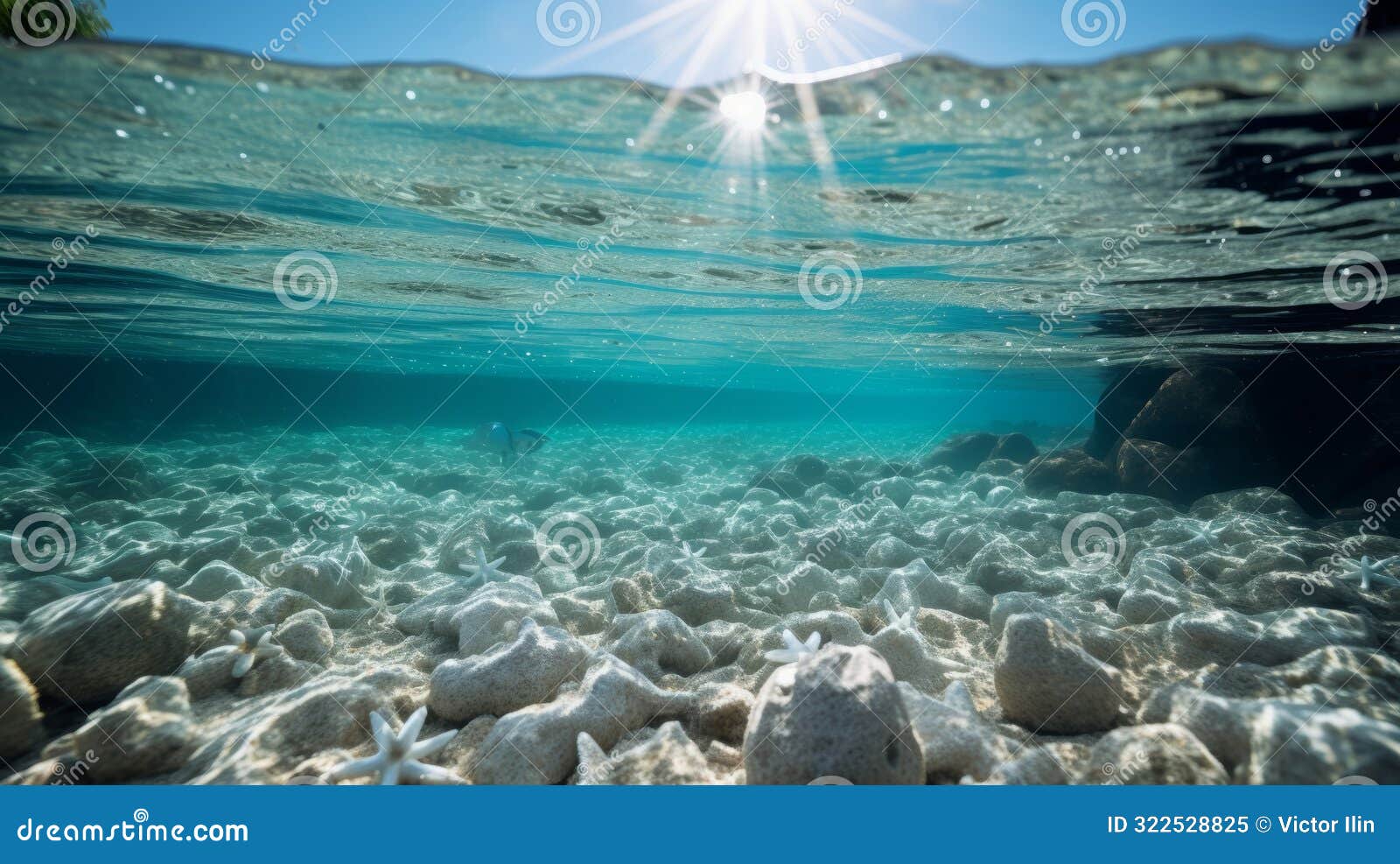 Sunlight Reflecting On Ocean Surface Unveils Underwater Rocks And ...