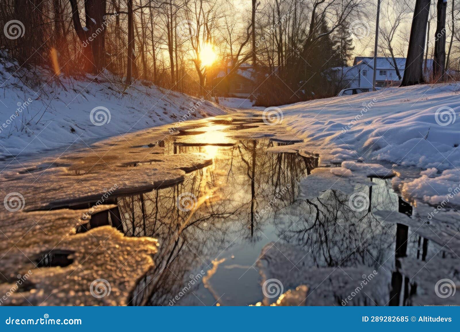 Sunlight Reflecting Off a Frozen Puddle Stock Image - Image of sparkle ...