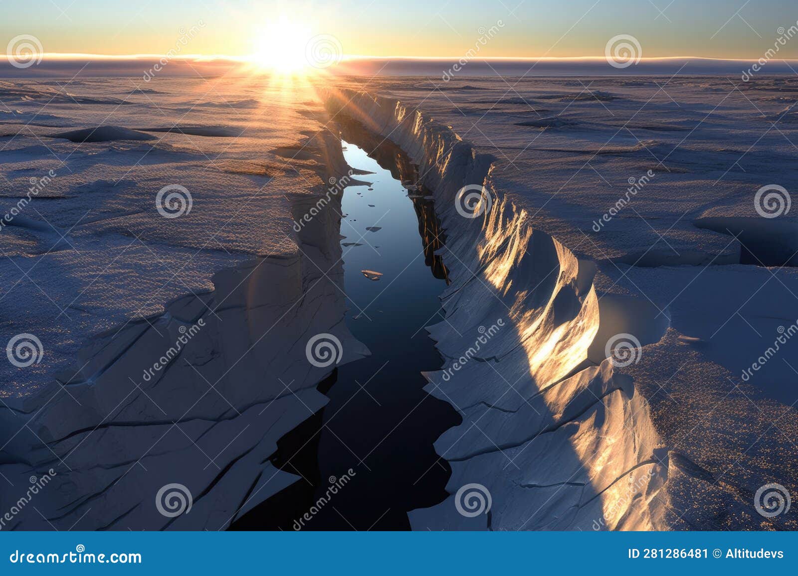 Sunlight Reflecting Off Ice Sheet Fractures Stock Illustration ...