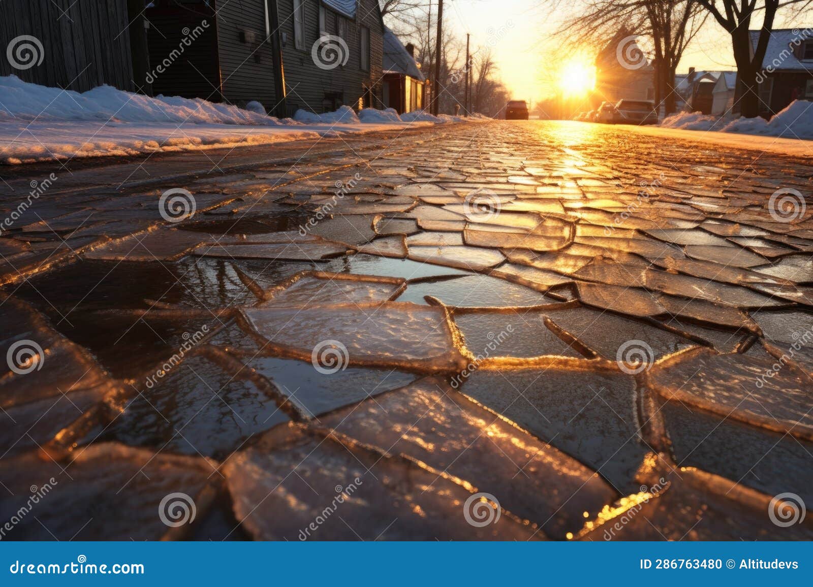 Sunlight Reflecting Off Icy Pavement Texture Stock Photo - Image of ...