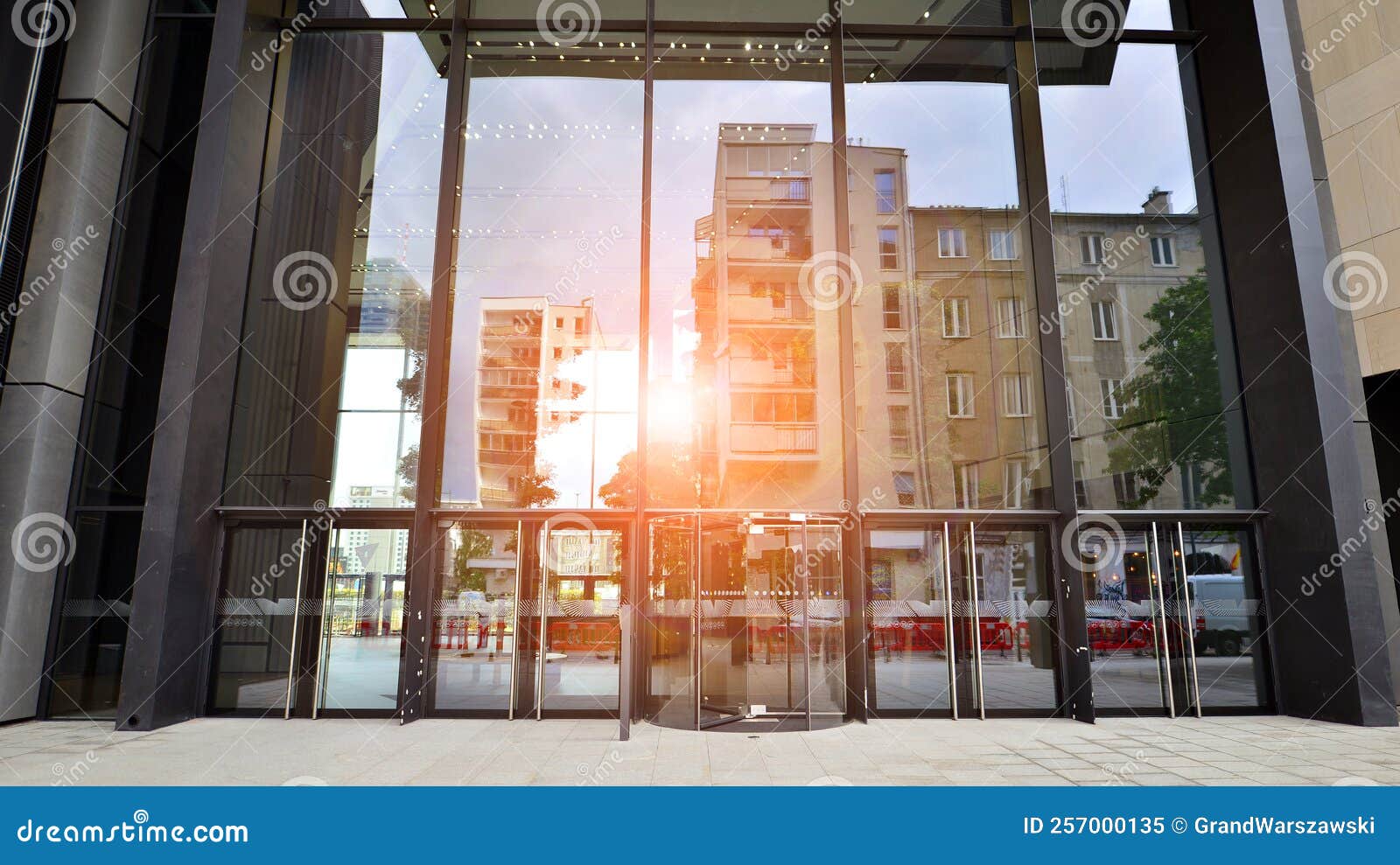 Glass Windows and Sidewalks in Office Buildings. Stock Image - Image of ...