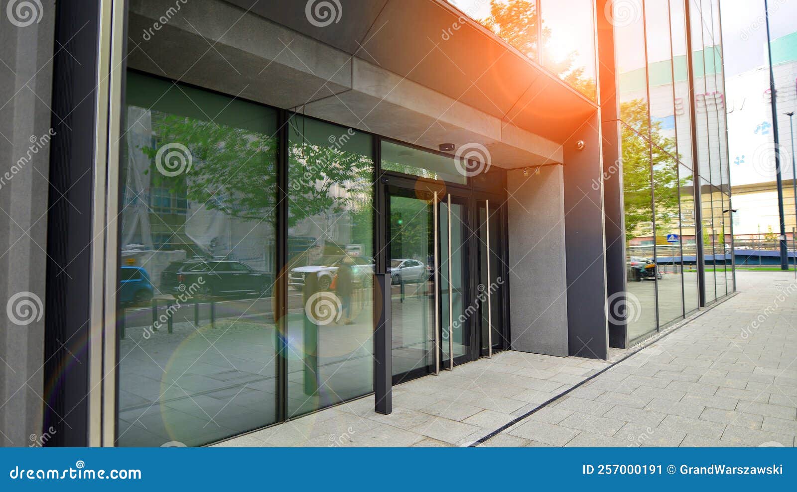 Glass Windows and Sidewalks in Office Buildings. Stock Image - Image of ...