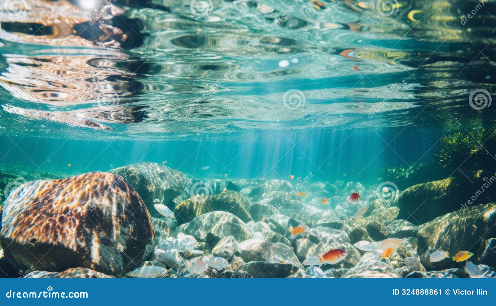 Sunlight Reflection on Ocean Surface Revealing Underwater Rocks and ...