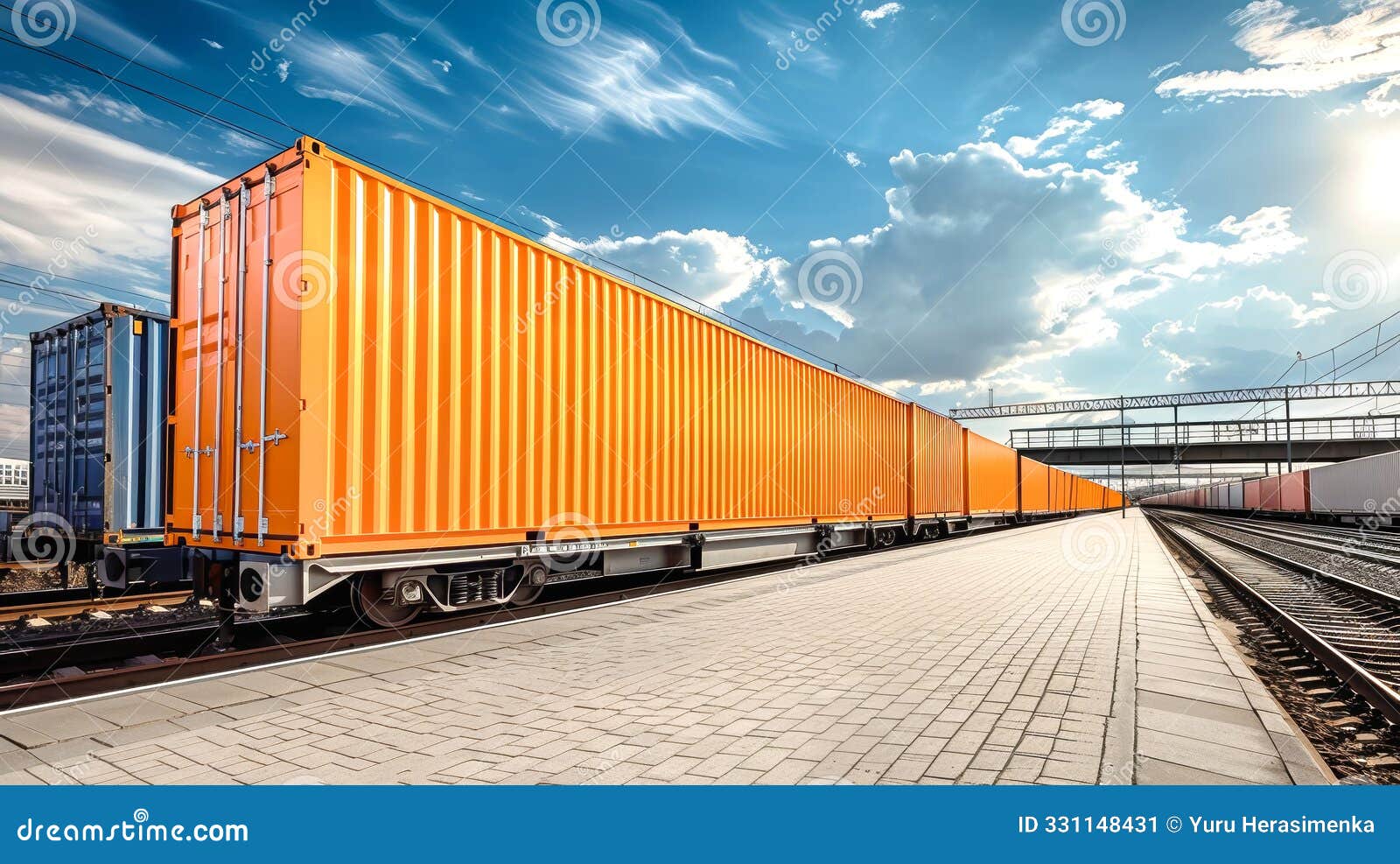 Sunlight Reflects Off Vibrant Cargo Containers on a Train Platform ...
