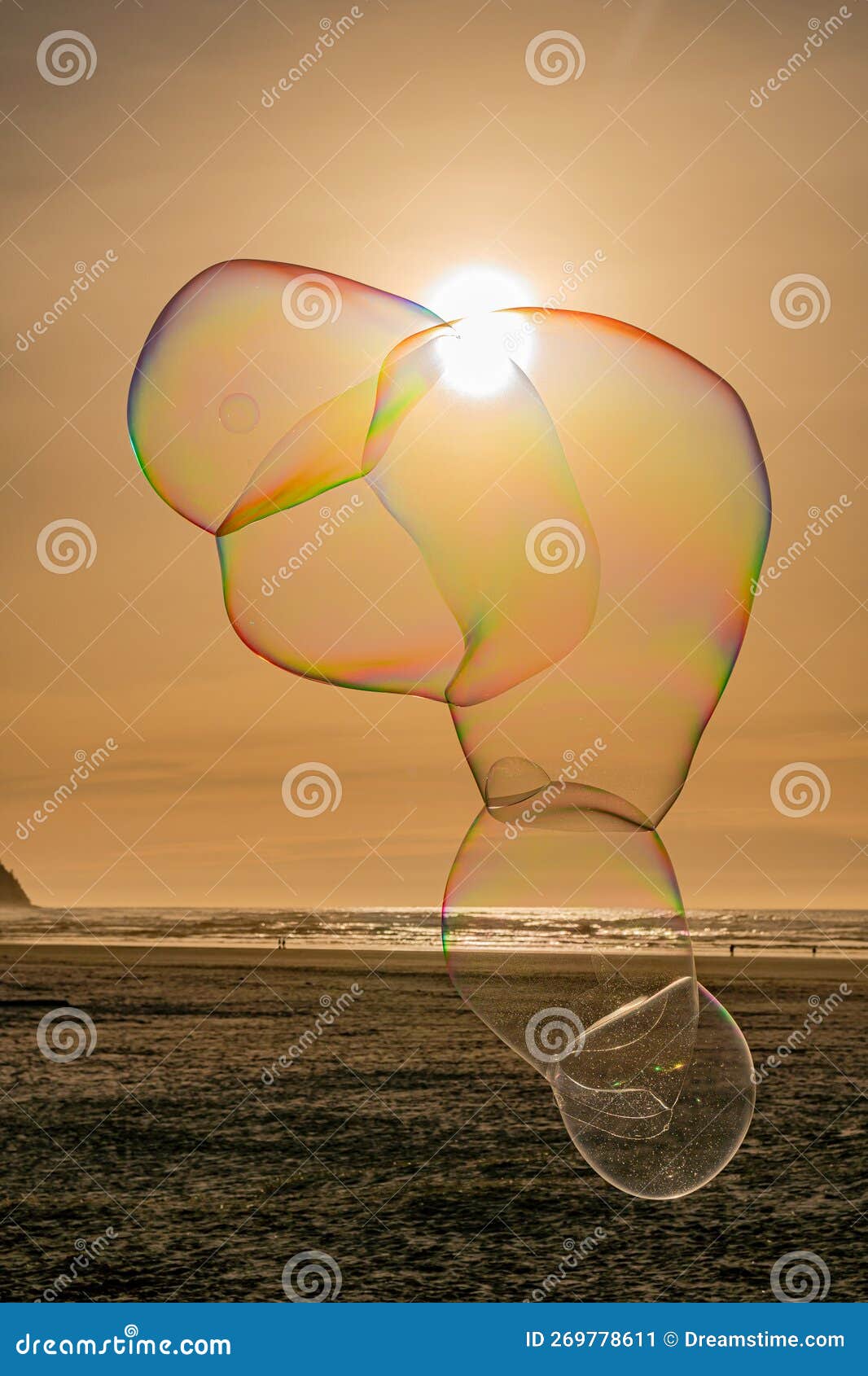 Sunlight Refracting through Large Colorful Bubbles on the Ocean Coast ...