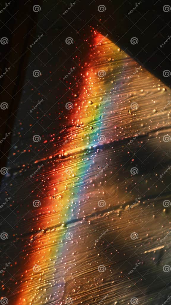 Sunlight Refracting through Water Droplets on Glass Creating a Rainbow ...