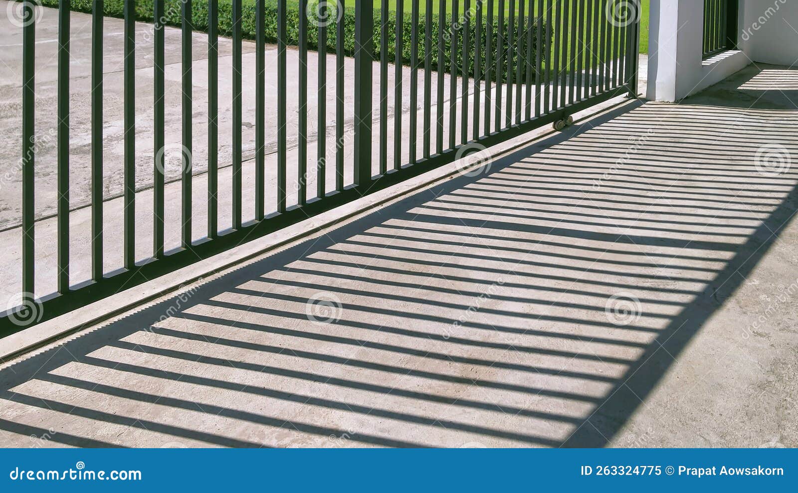 Sunlight and Shadow on Surface of Automatic Sliding Metal Fence Gate in ...