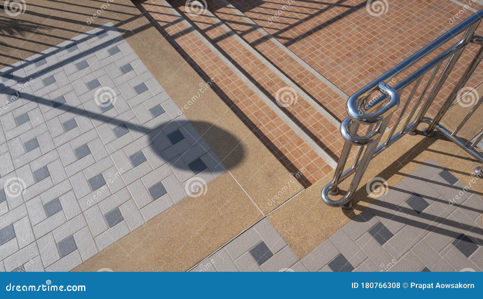 Sunlight and Shadow on Tile Floor Pattern Surface of Small Staircase on ...