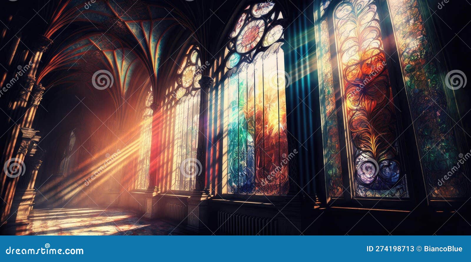 Sunlight Shines through High Stained Glass Windows in Church Stock ...