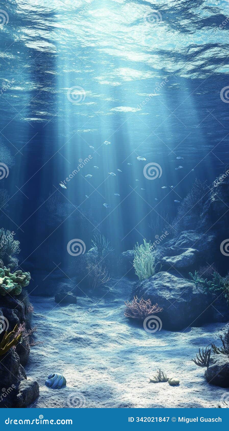 Sunlight Shining on Calm Seabed with Fish Swimming Stock Illustration ...
