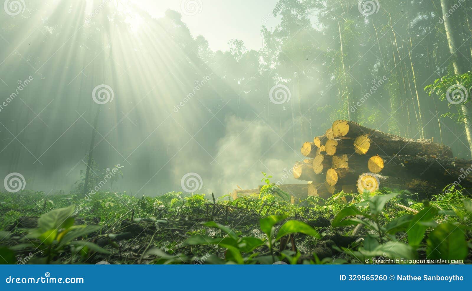 Sunlight Shining on Forest Logging Scene Stock Illustration ...