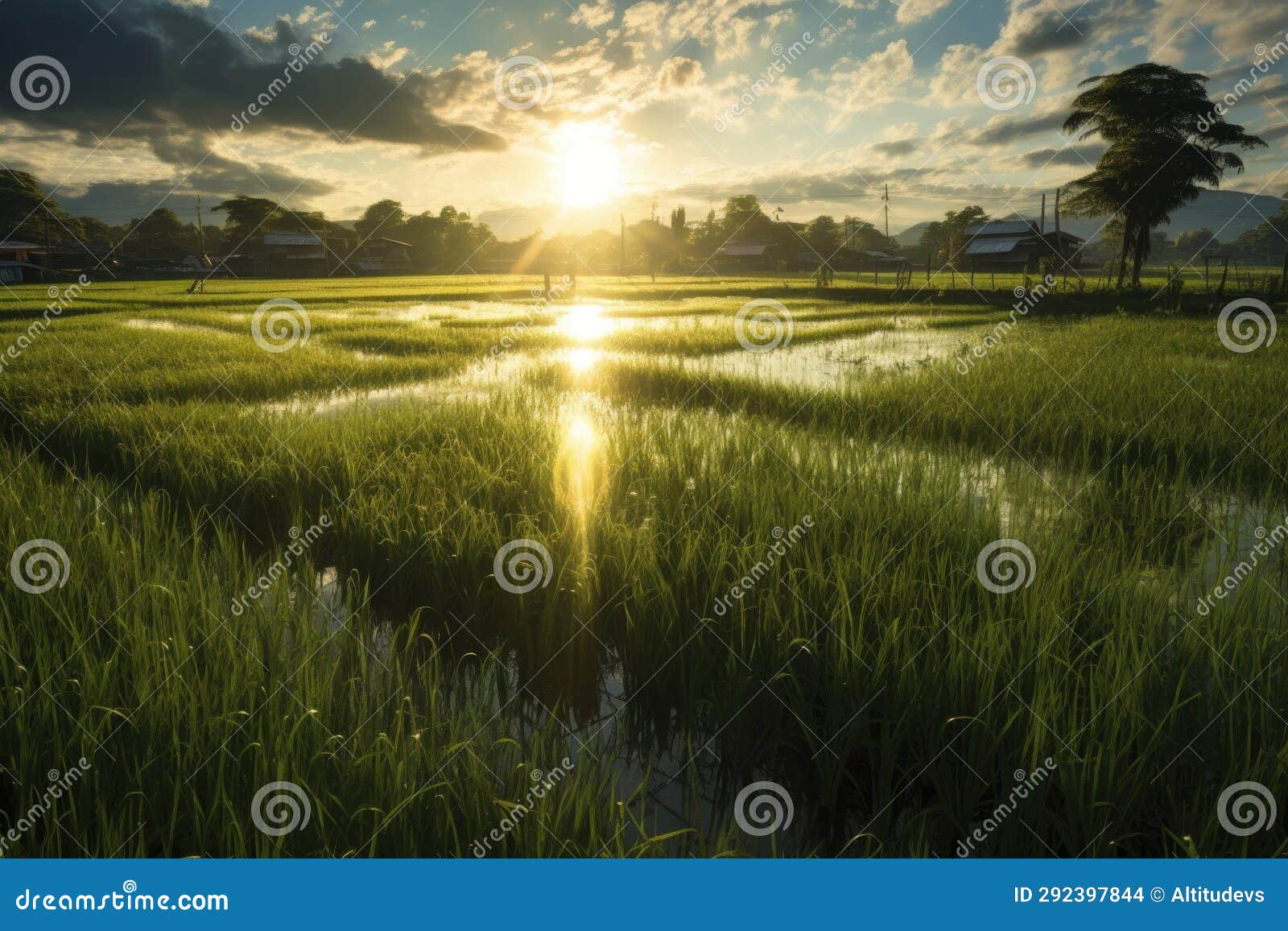 Sunlight Shining through Rice Plants in Field Stock Photo - Image of ...