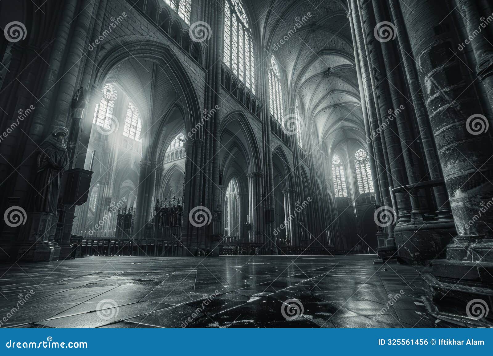 Sunlight through Stained Glass in Gothic Cathedral Casts Shadows ...