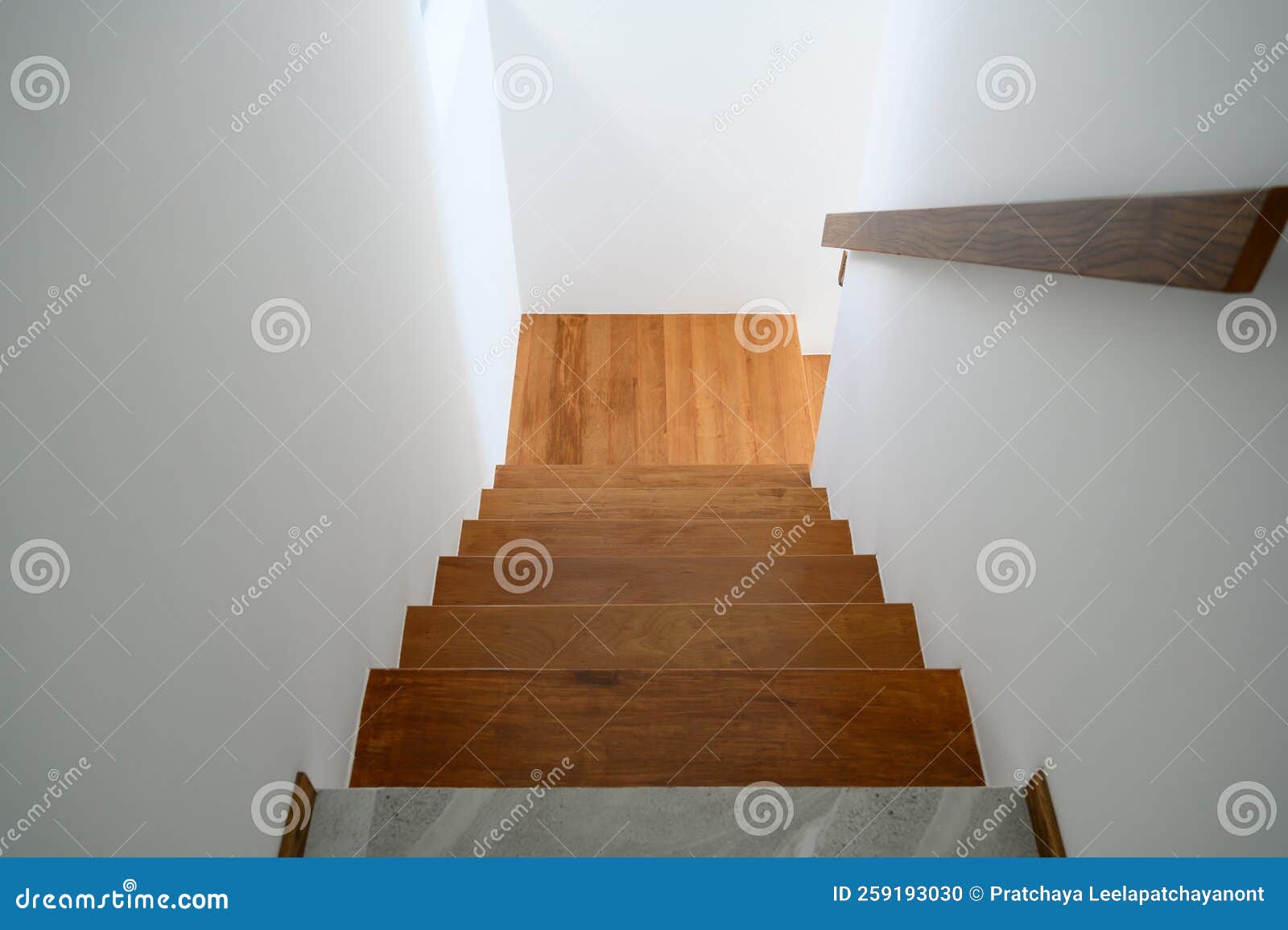 Sunlight on Staircase Wooden with Wooden Handrails on White Wall in ...