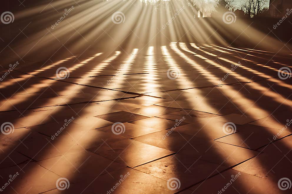 Sunlight Streaks through Trees Casting Shadows Stock Illustration ...