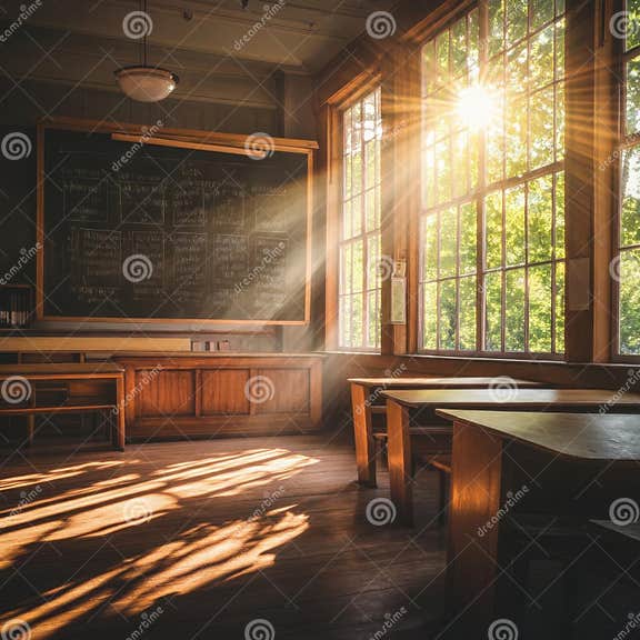 Sunlight Streaming through Classroom Windows Stock Illustration ...
