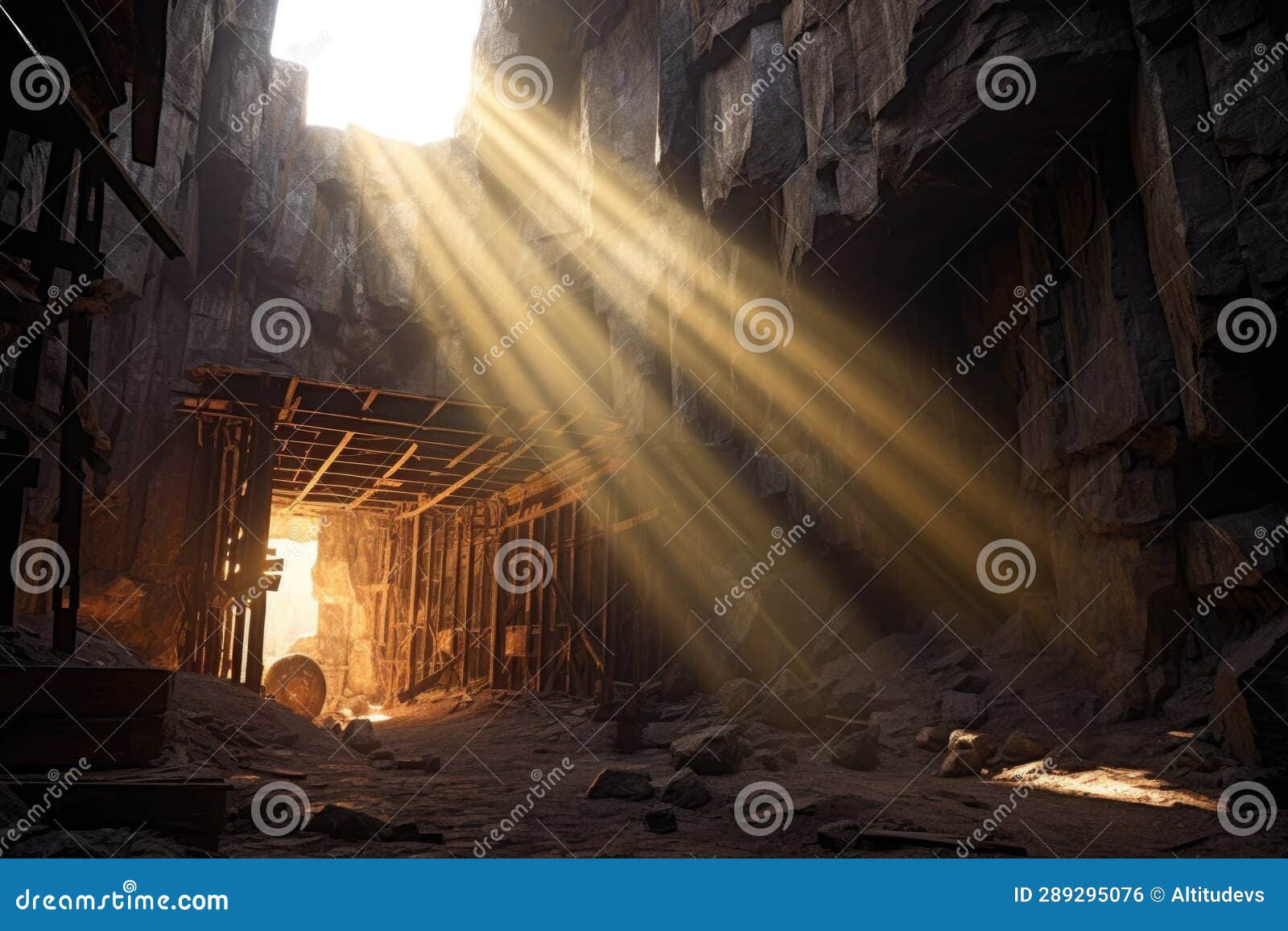 Sunlight Streaming through a Collapsed Mine Entrance Stock Photo ...