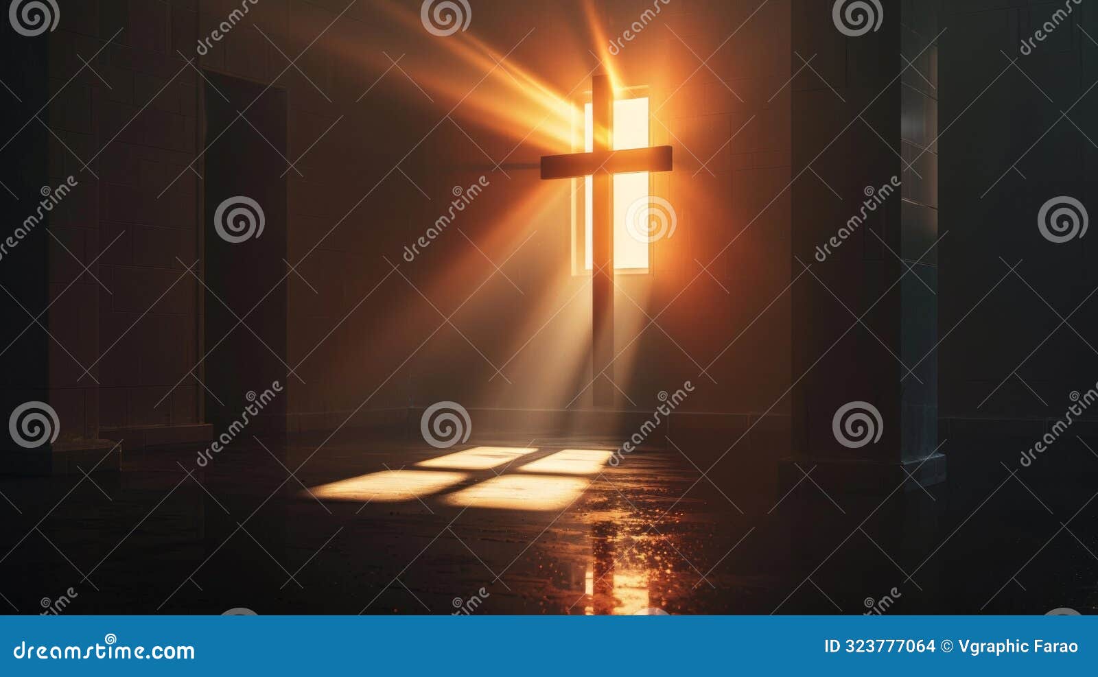 Sunlight Streaming through a Cross-shaped Window in a Dark, Empty Room ...