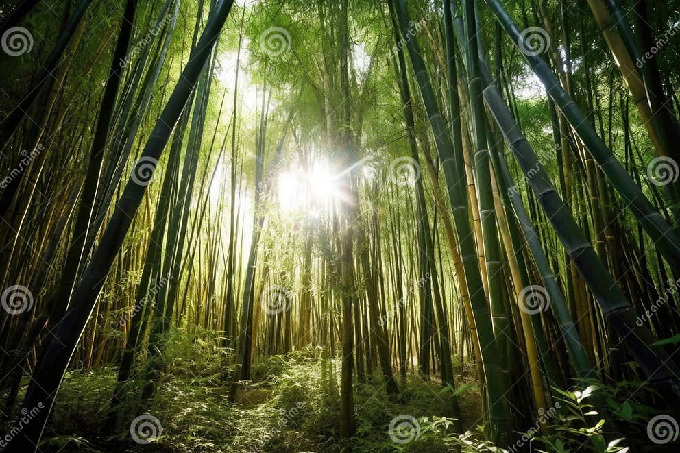 Sunlight Streaming through Dense Bamboo Grove Stock Illustration ...