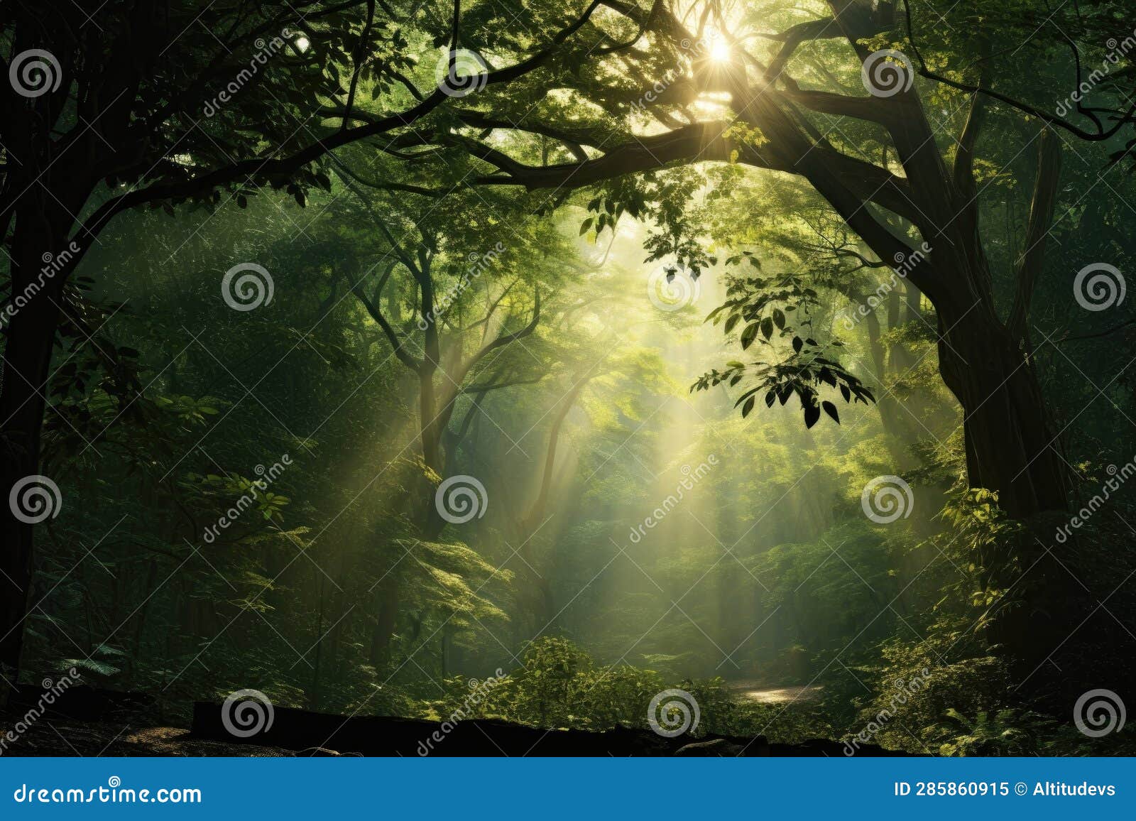 Sunlight Streaming through Dense Canopy of Trees Stock Image - Image of ...