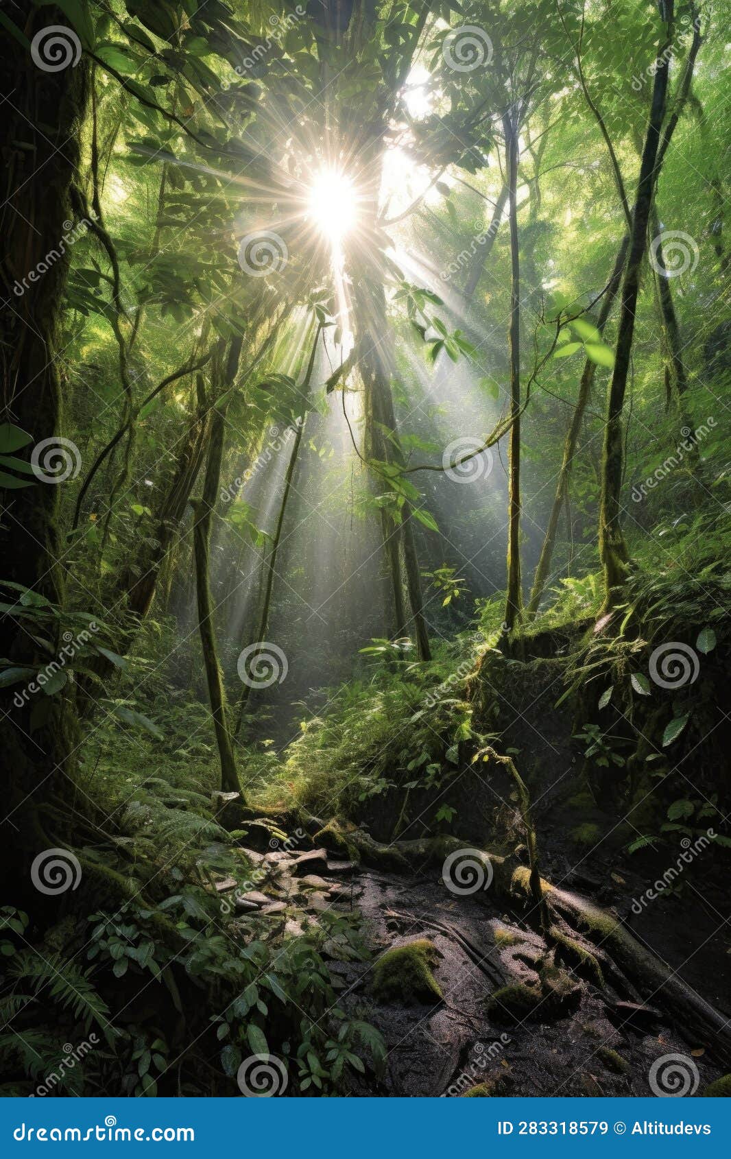 Sunlight Streaming through Dense Forest Canopy Stock Image - Image of ...