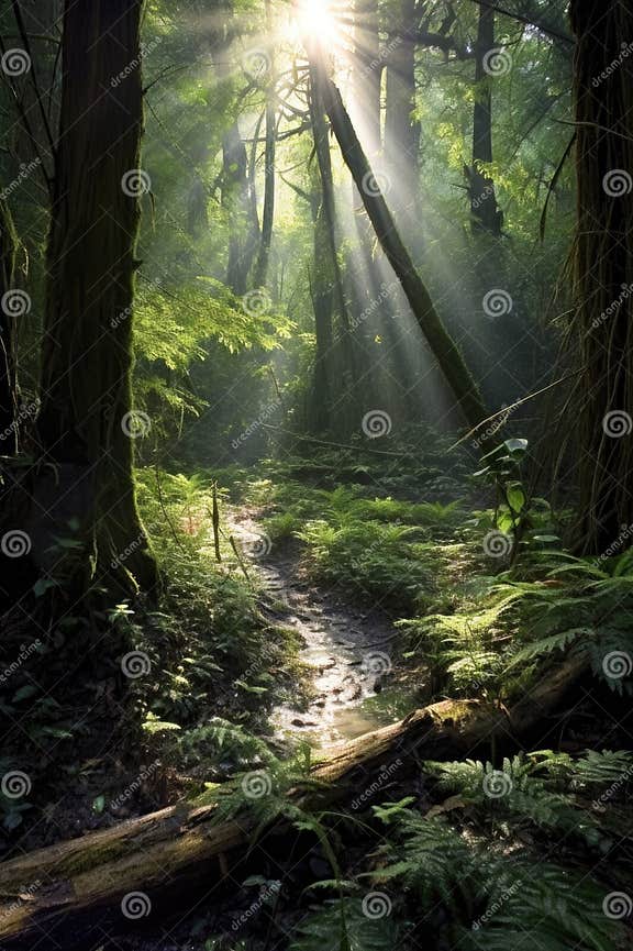 Sunlight Streaming through Dense Forest Canopy Stock Illustration ...