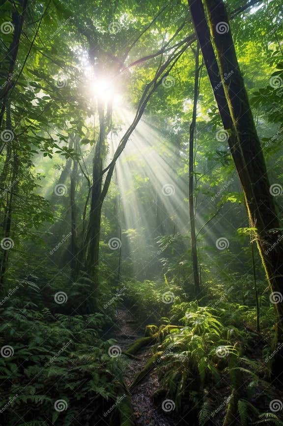 Sunlight Streaming through a Forest Canopy Stock Illustration ...