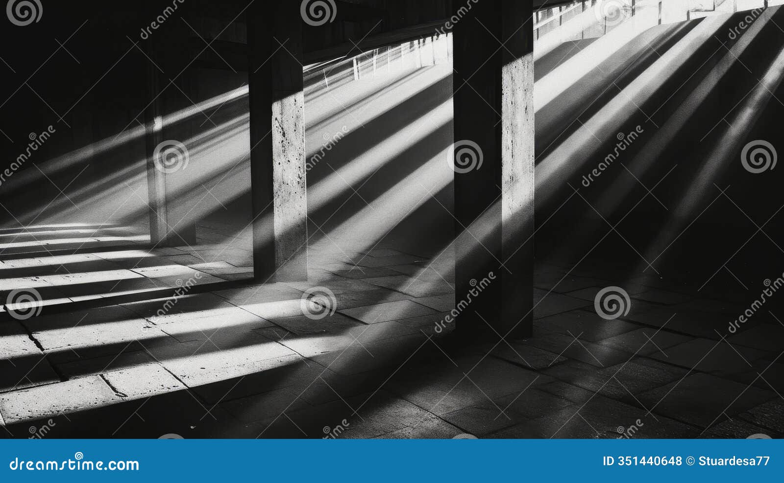 Sunlight Streaming through Pillars in Dim Space Stock Photo - Image of ...
