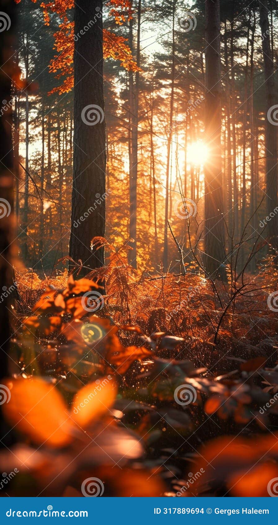 Sunlight Streaming through Trees in Woods Stock Illustration ...
