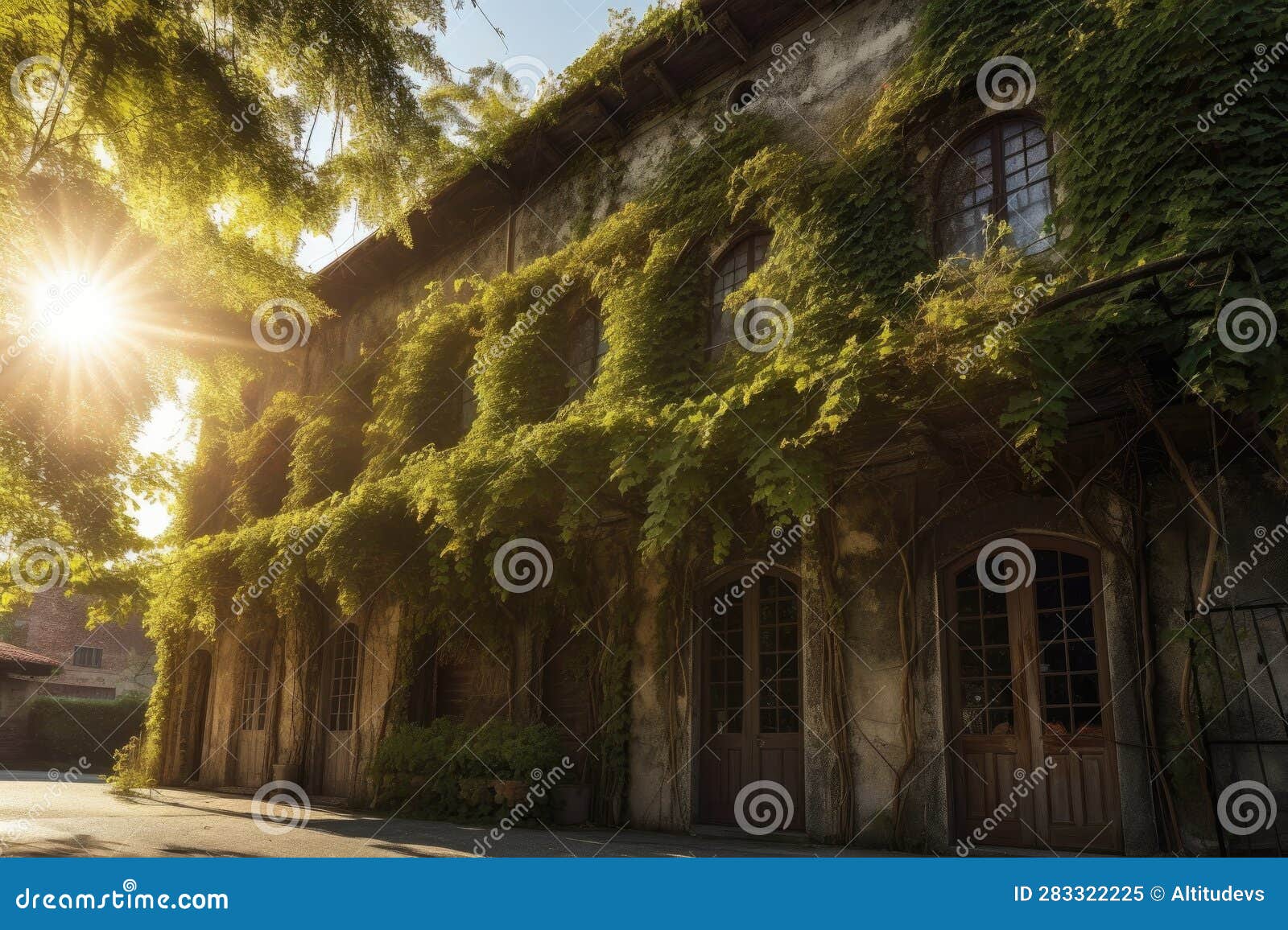 Sunlight Streaming through Vine Canopy on a Building Stock Image ...