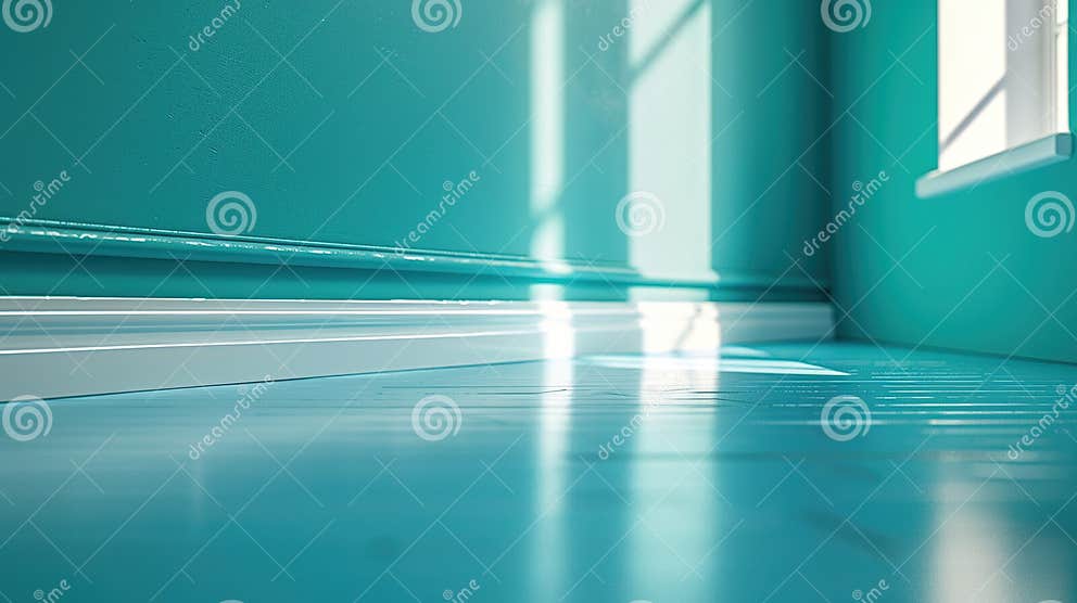 Sunlight Streaming through a Window in an Empty Room with Turquoise ...