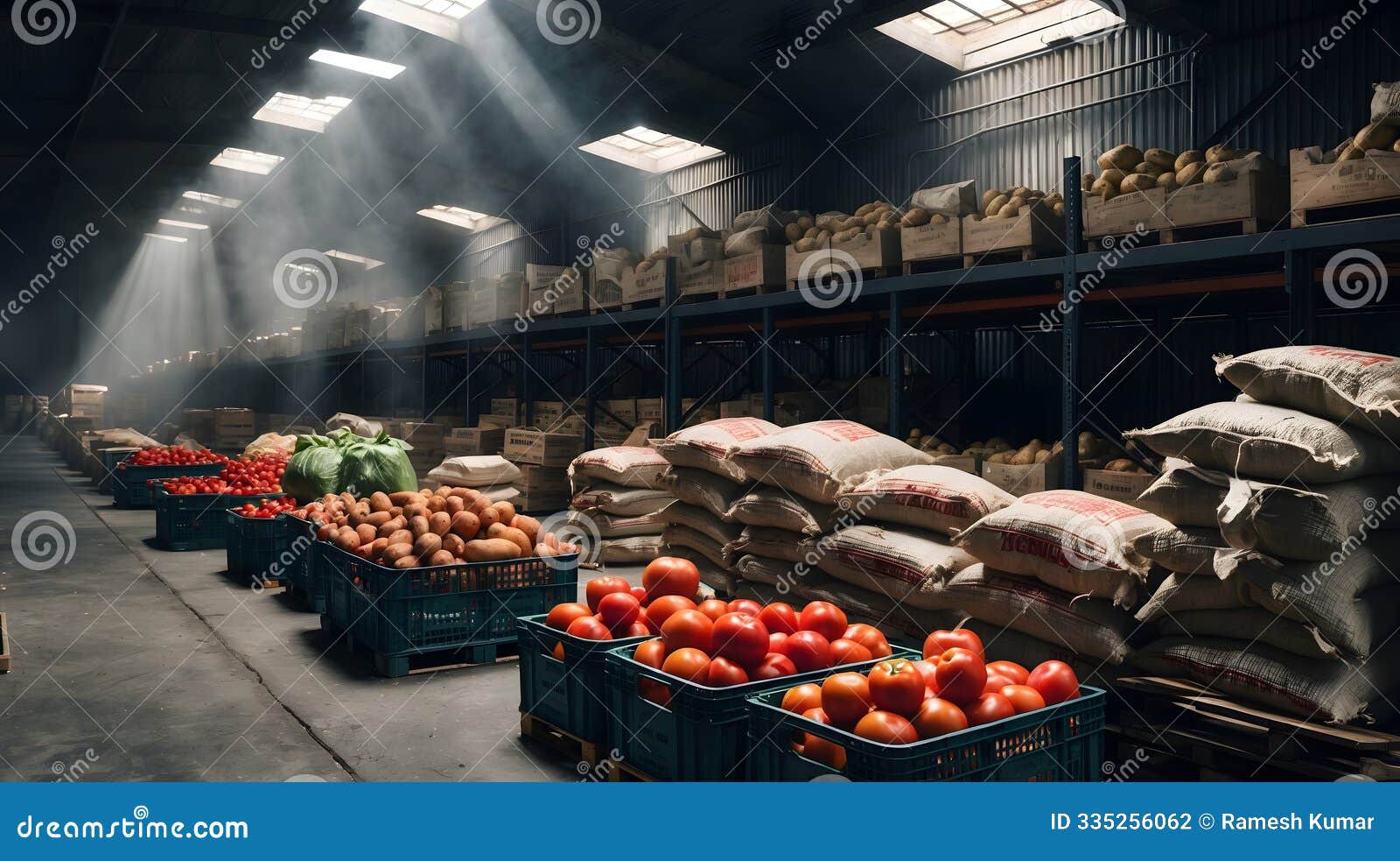 Sunlight Streaming through Windows Illuminates a Produce Warehouse ...