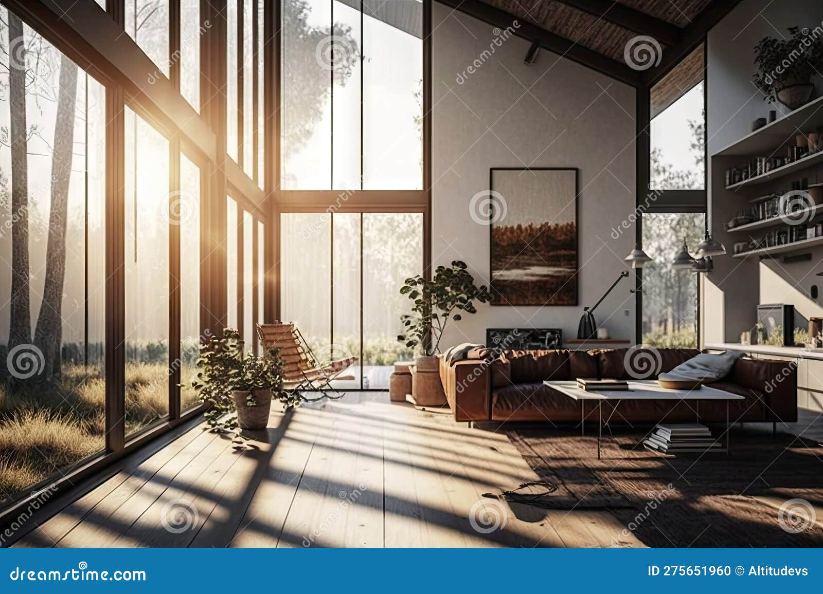 Sunlight Streaming through the Windows of a Modern Home, Illuminating ...