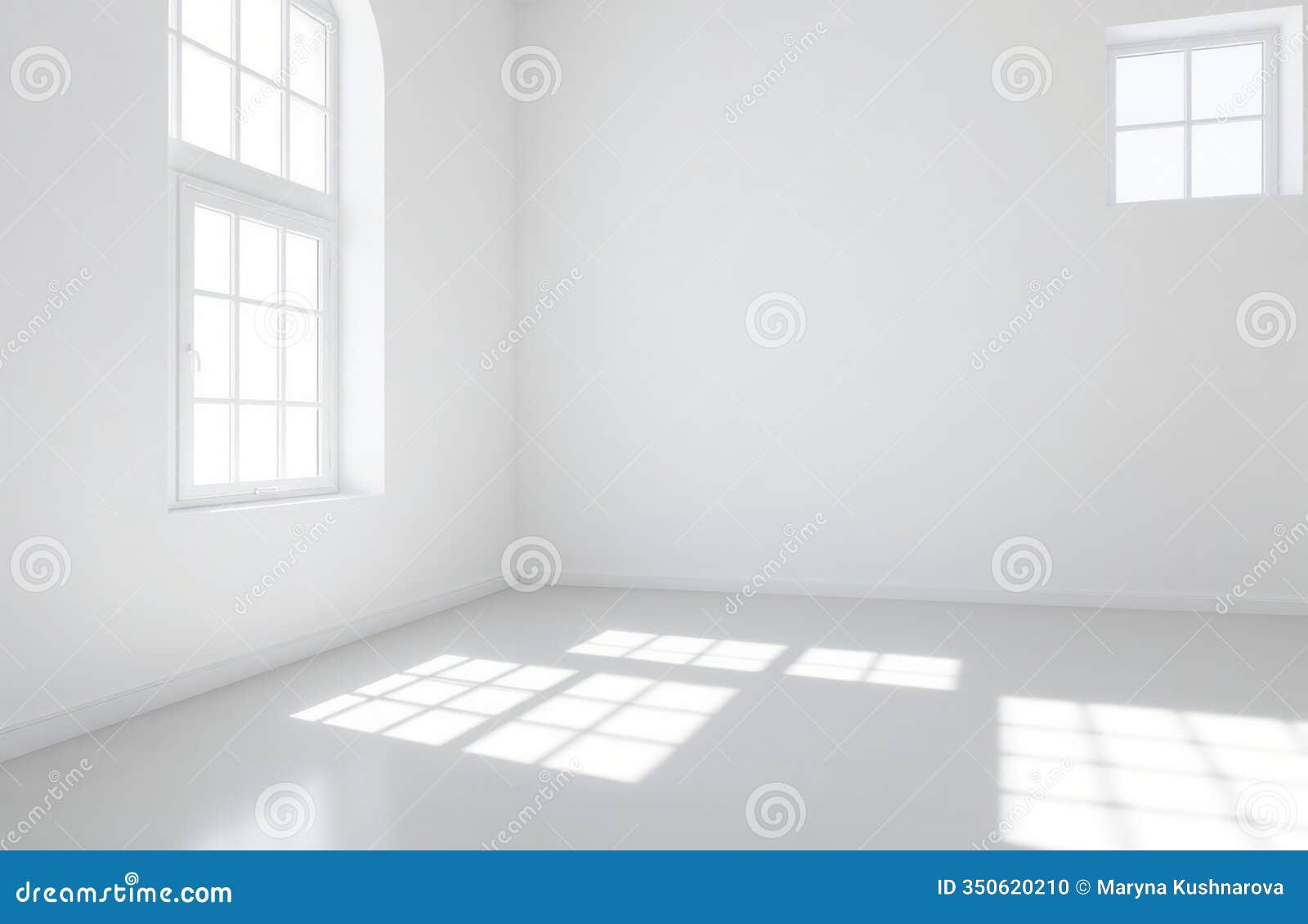 Sunlight Streams through Large Window into Bright White Room. Shadow ...