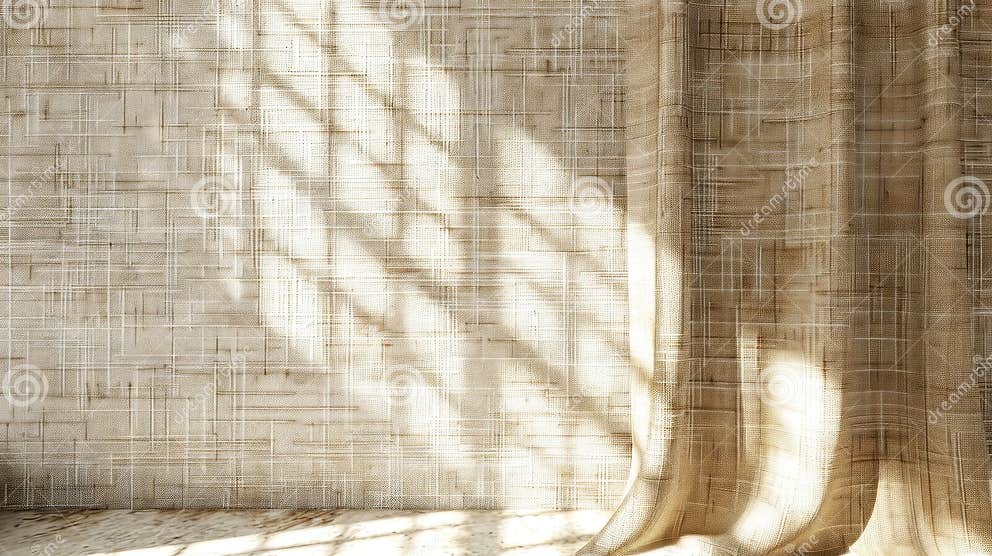 Sunlight Streams through Sheer Curtains, Casting a Soft Pattern of Shadows on a Textured Wall ...