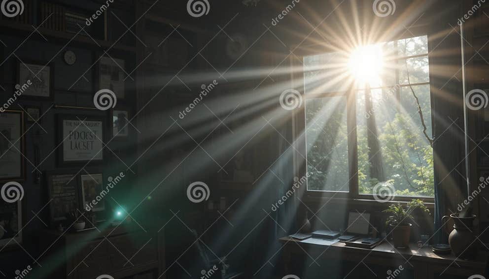 Sunlight Streams through a Window, Illuminating a Cozy Study. the Room ...