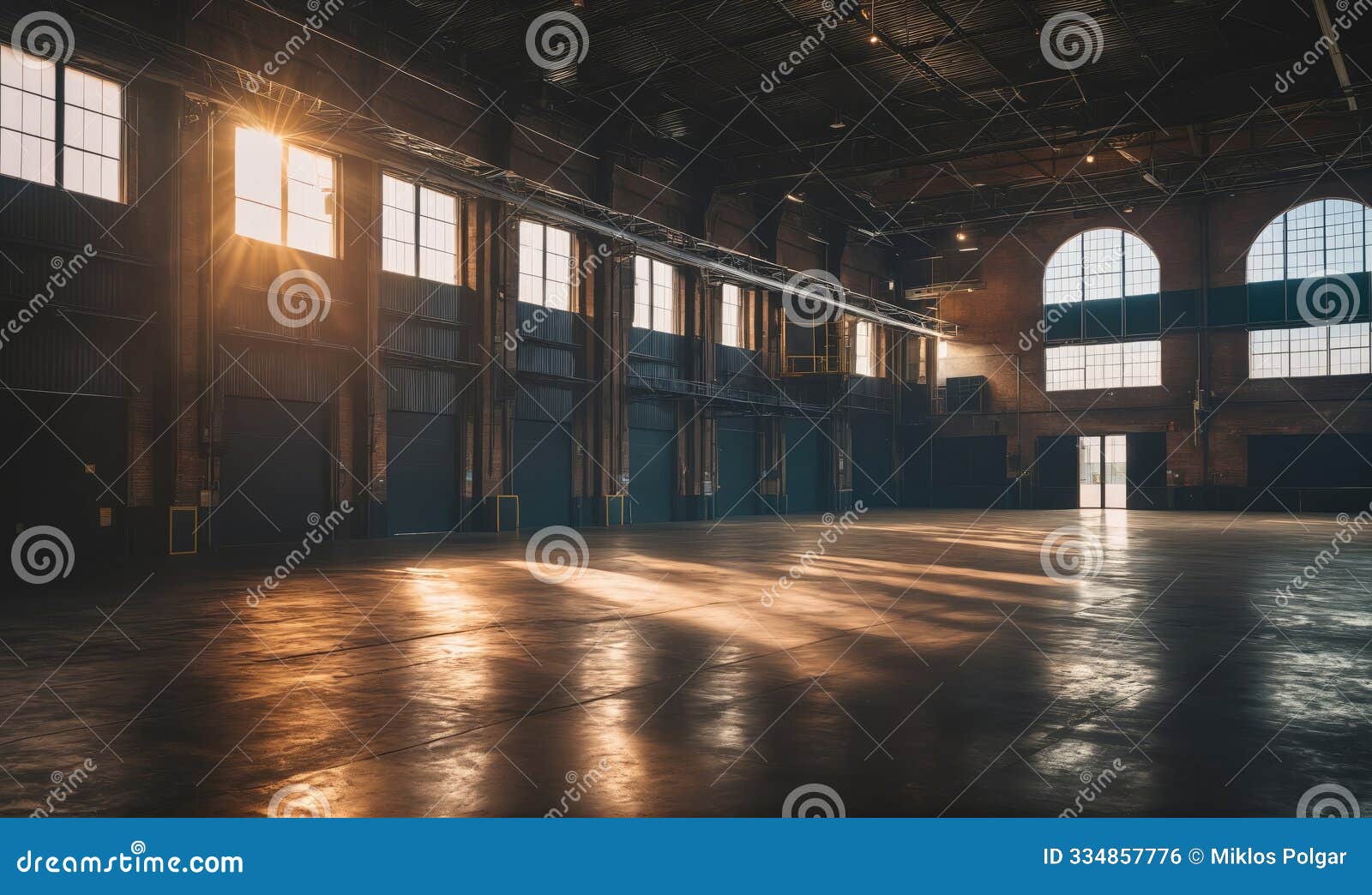Sunlight Streams through the Windows of a Large, Empty Industrial Space ...