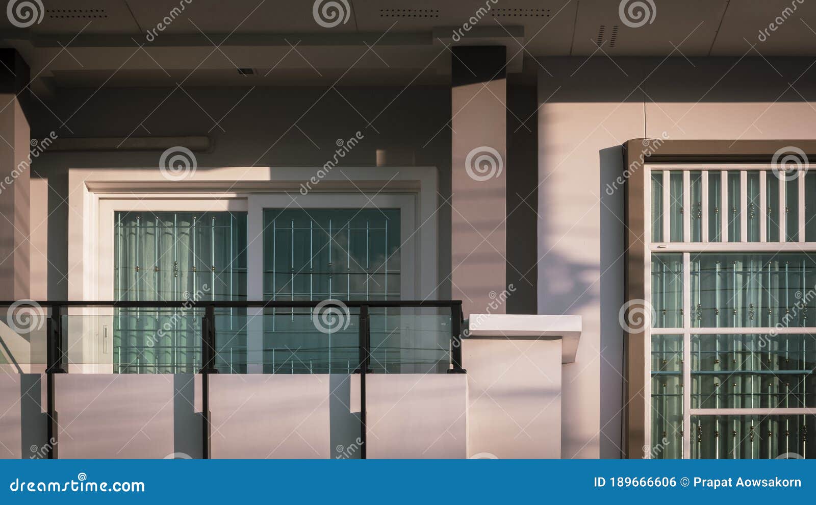 Glass Windows and Balcony of Modern House Building Stock Photo - Image ...
