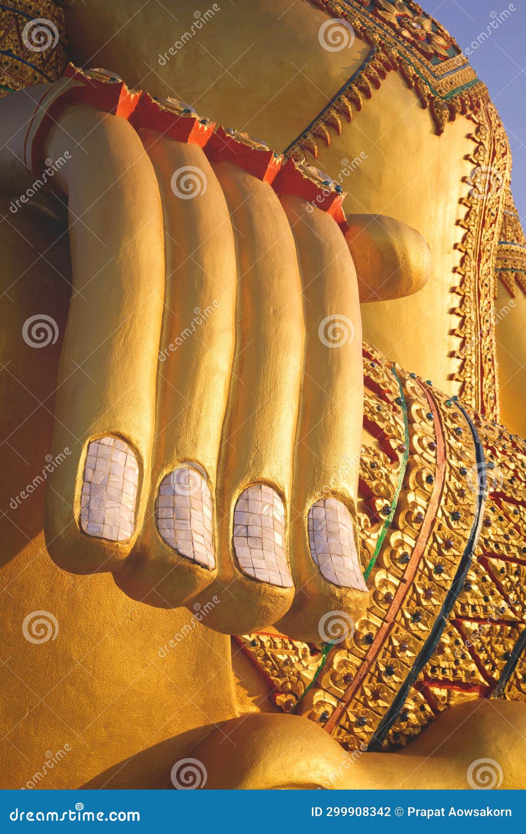 Sunlight on Surface of Golden Hand on Knee of the Large Buddha Statue ...
