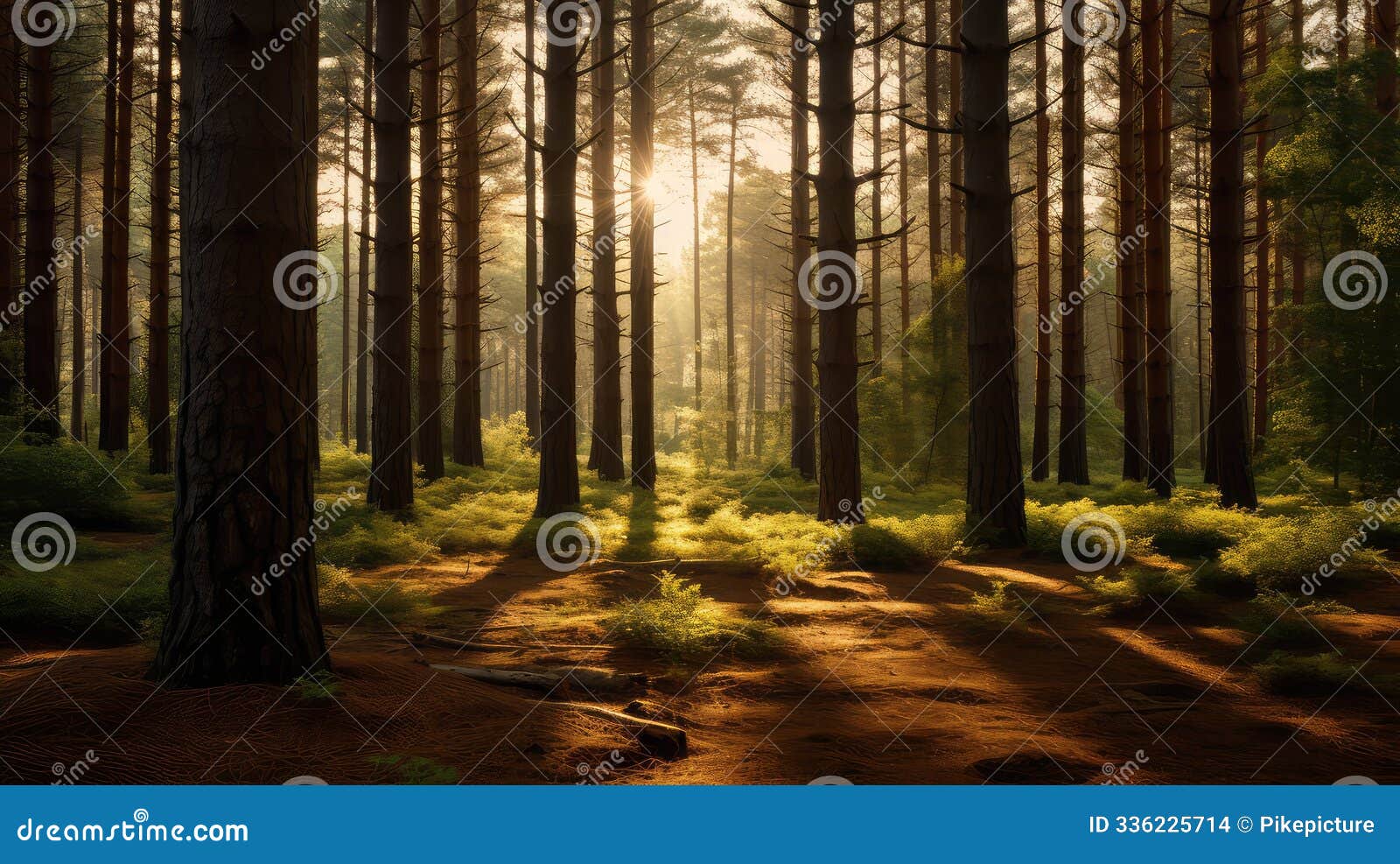 Sunlight three pine trees stock illustration. Illustration of outdoors ...
