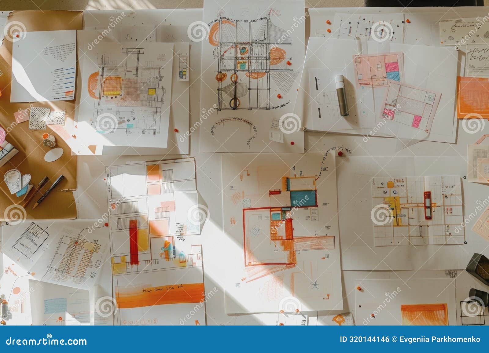 Sunlit Architectural Design Workspace with Creative Blueprints and ...