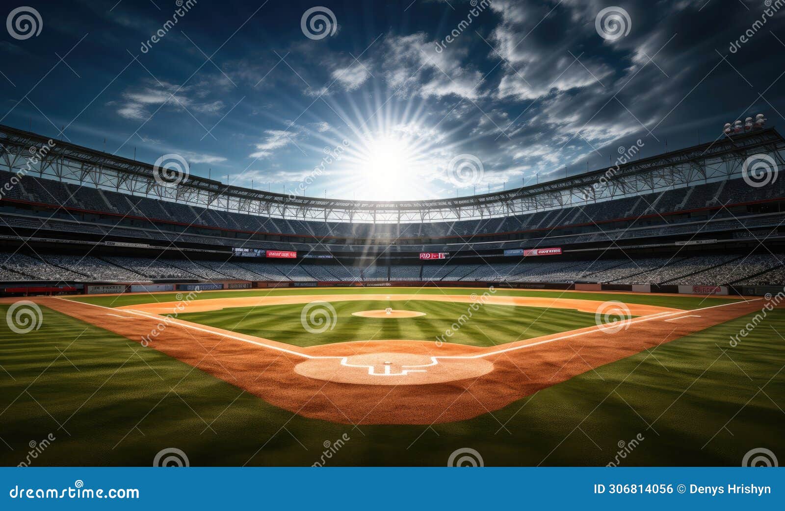 Sunlit Baseball Field with Clouds Stock Illustration - Illustration of ...