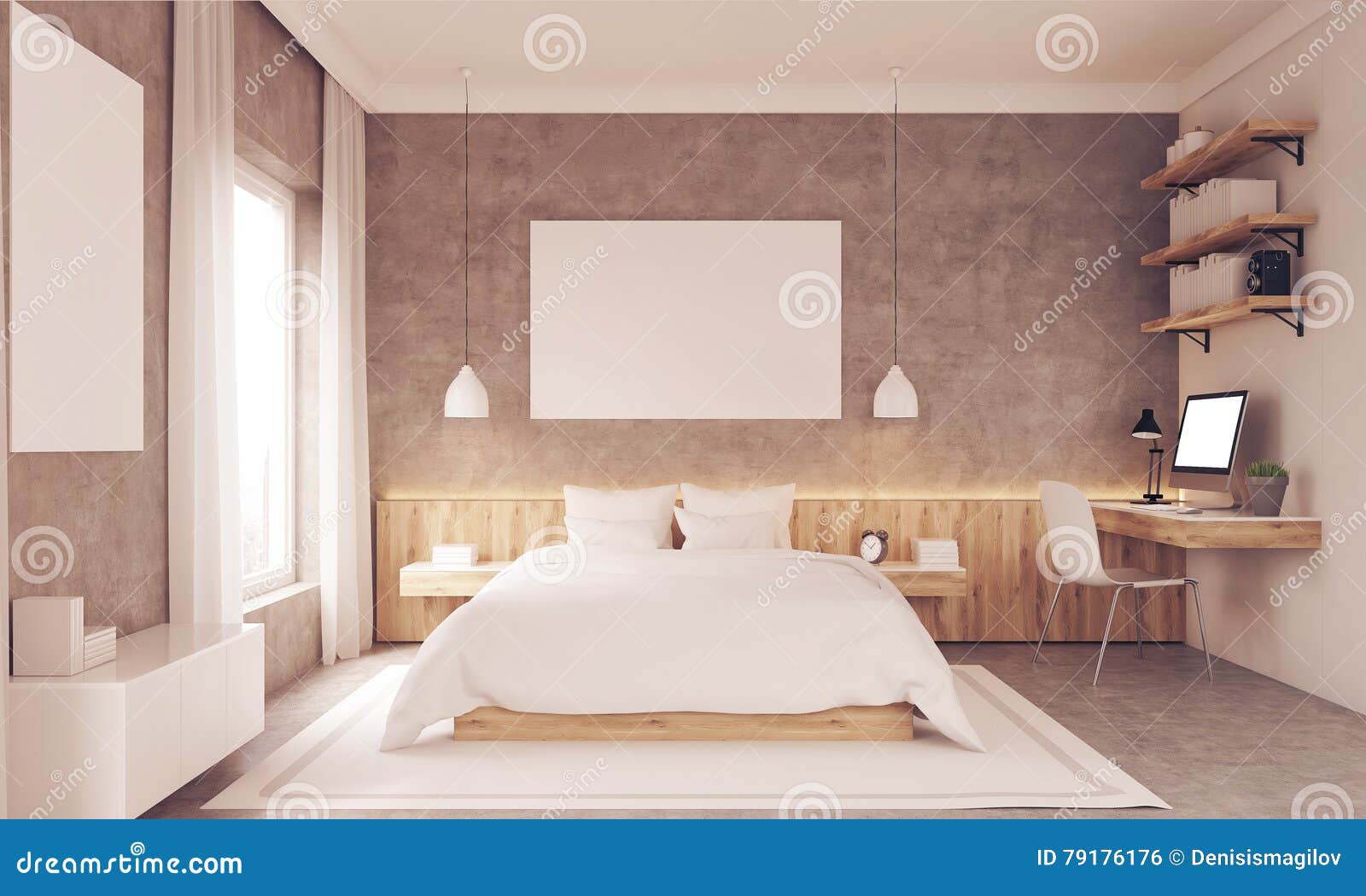 Sunlit Bedroom with Study Corner Stock Illustration - Illustration of ...