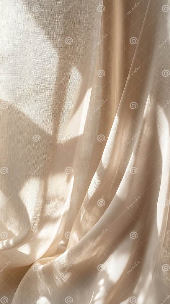Sunlit Beige Curtains with Shadow Patterns, Serene Interior Decor ...