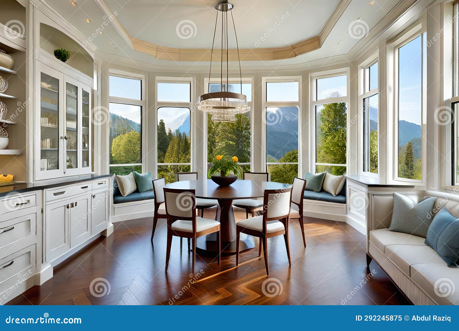 A Wooden Round Table and View of Beautiful Nature Stock Illustration ...