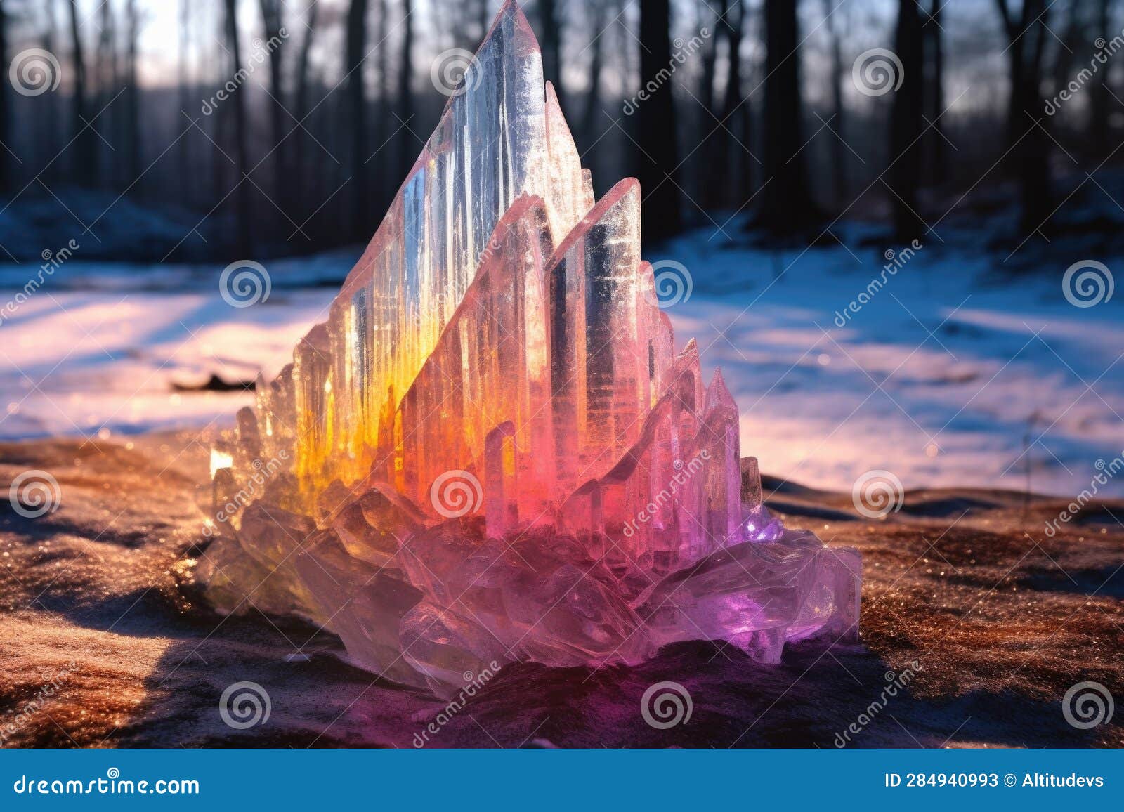 Sunlit Diamond Dust Creating a Rainbow Effect on Ice Stock Illustration ...
