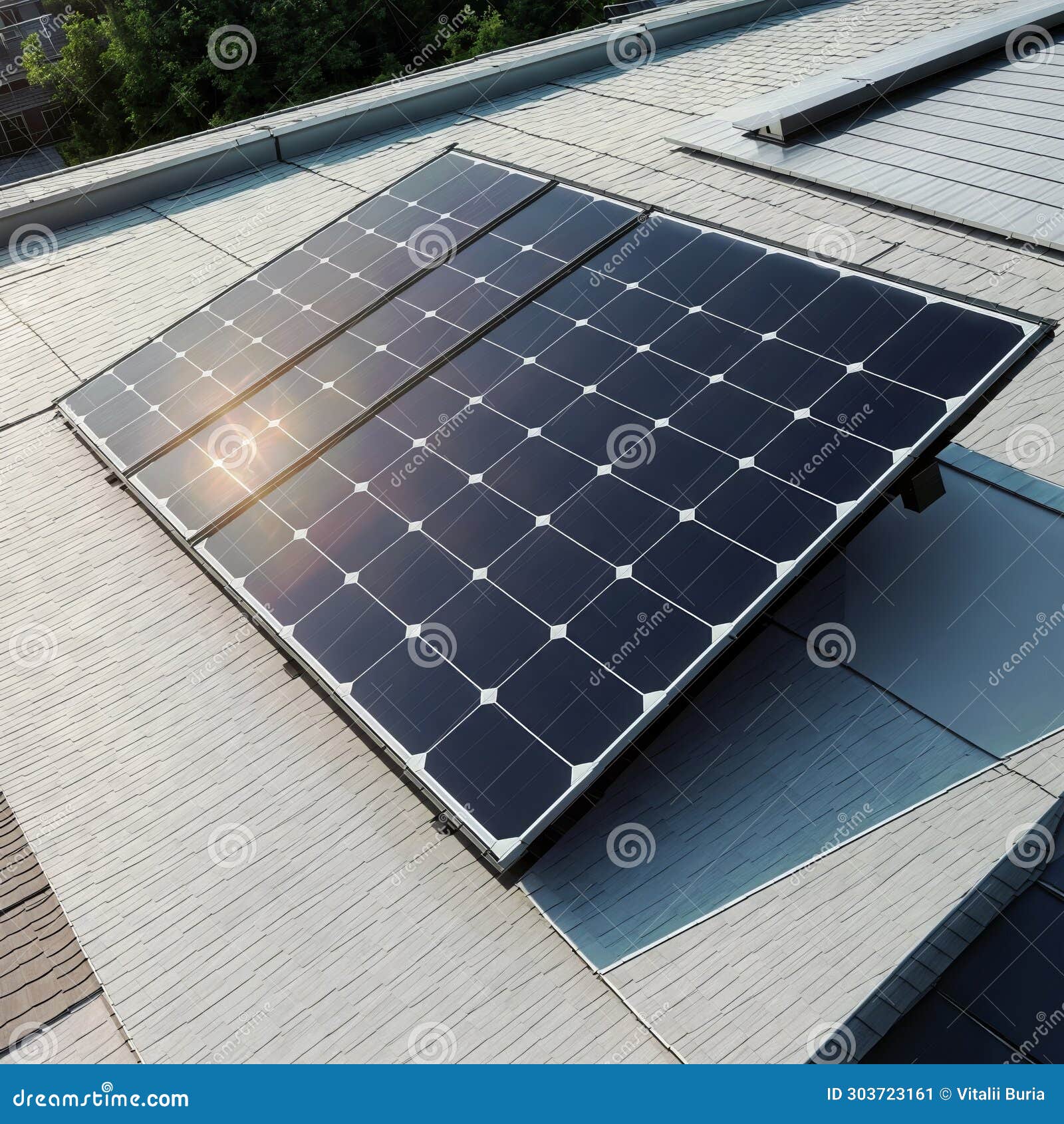 Sunlit Elevation: Rooftop Solar Panel Gleams in Sunlight, Generative Ai ...