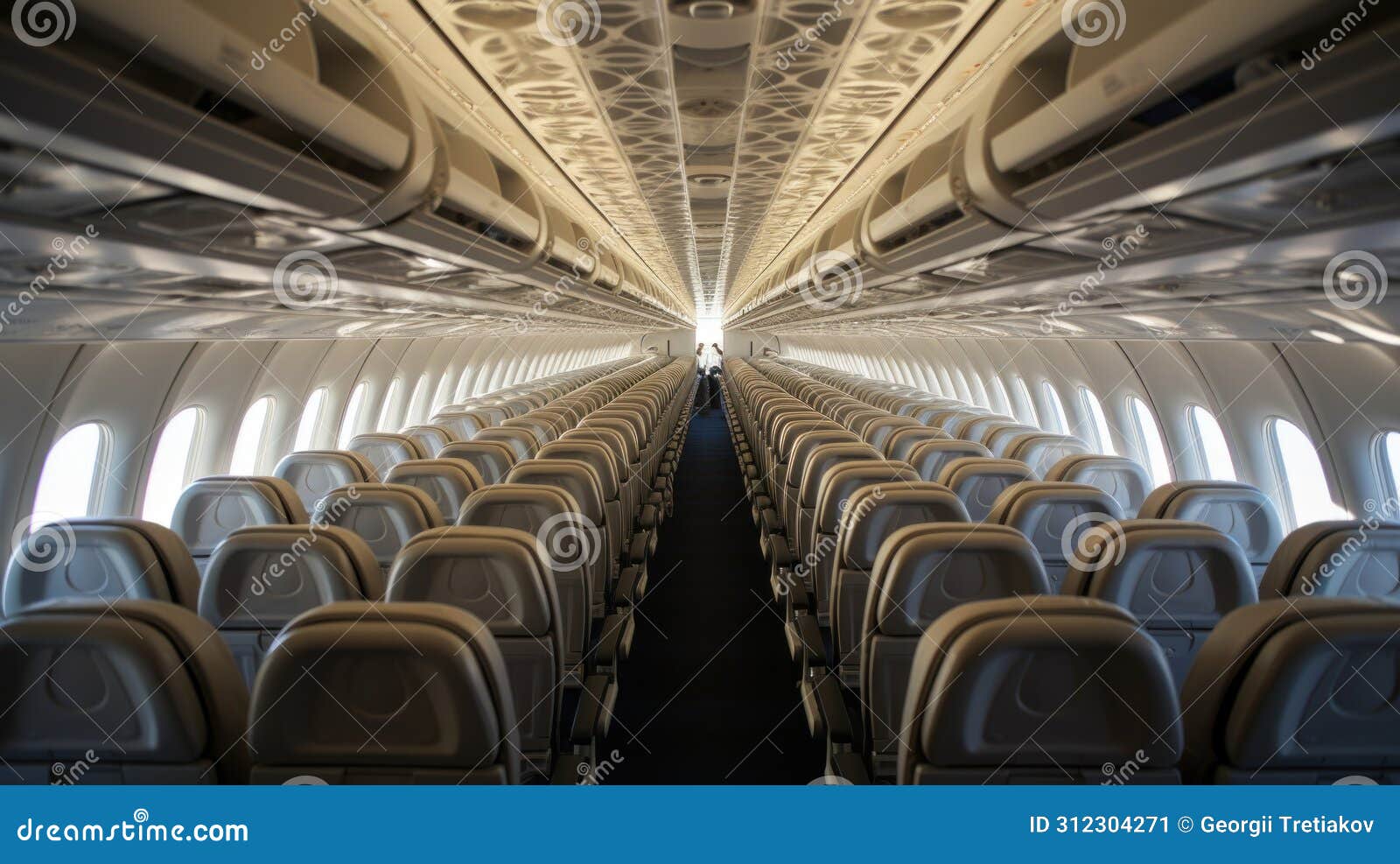 Empty Airplane Cabin Aisle Perspective Stock Illustration ...