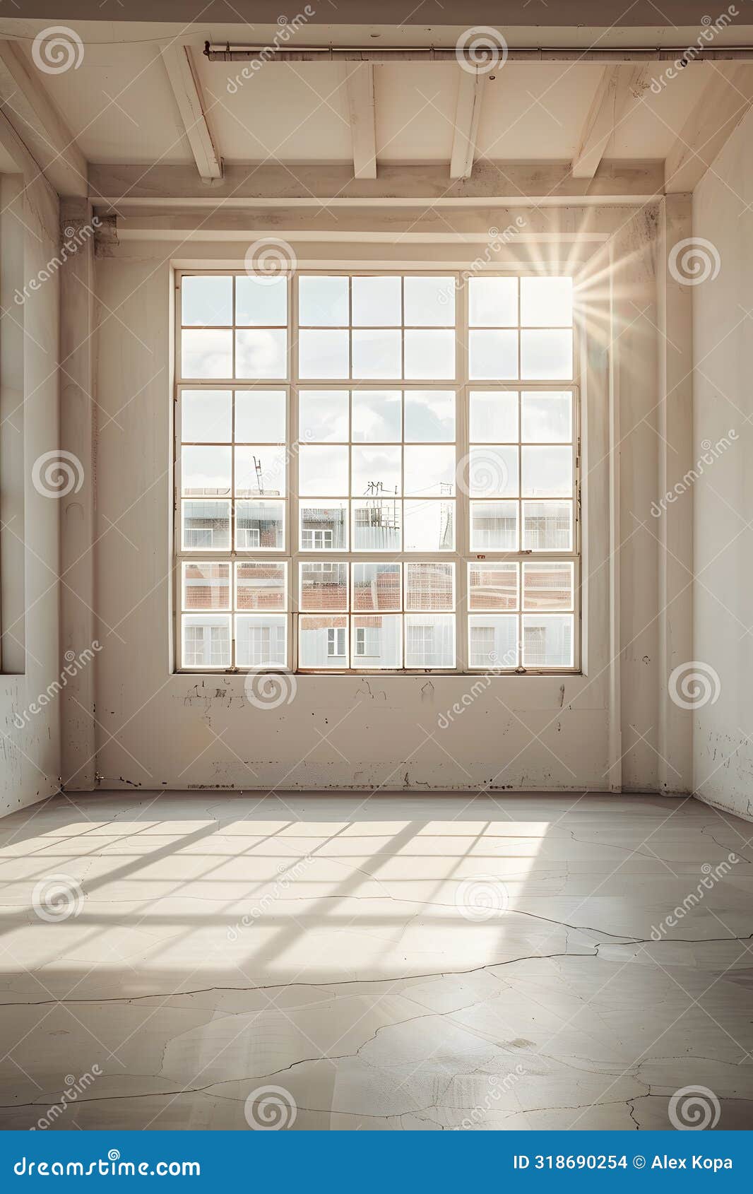 Sunlit Empty Room with Large Window Stock Illustration - Illustration ...